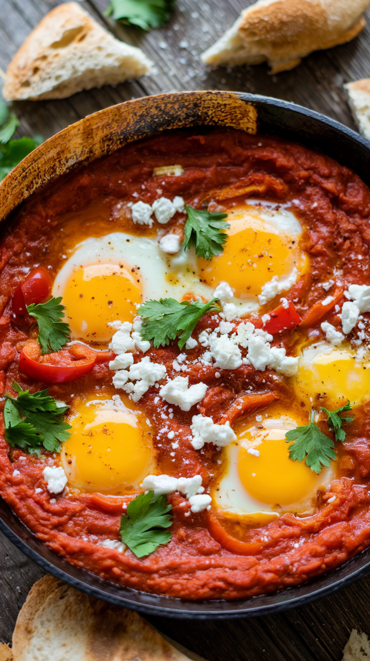 Spicy Shakshuka with Feta Cheese - Two Forkin Foodies
